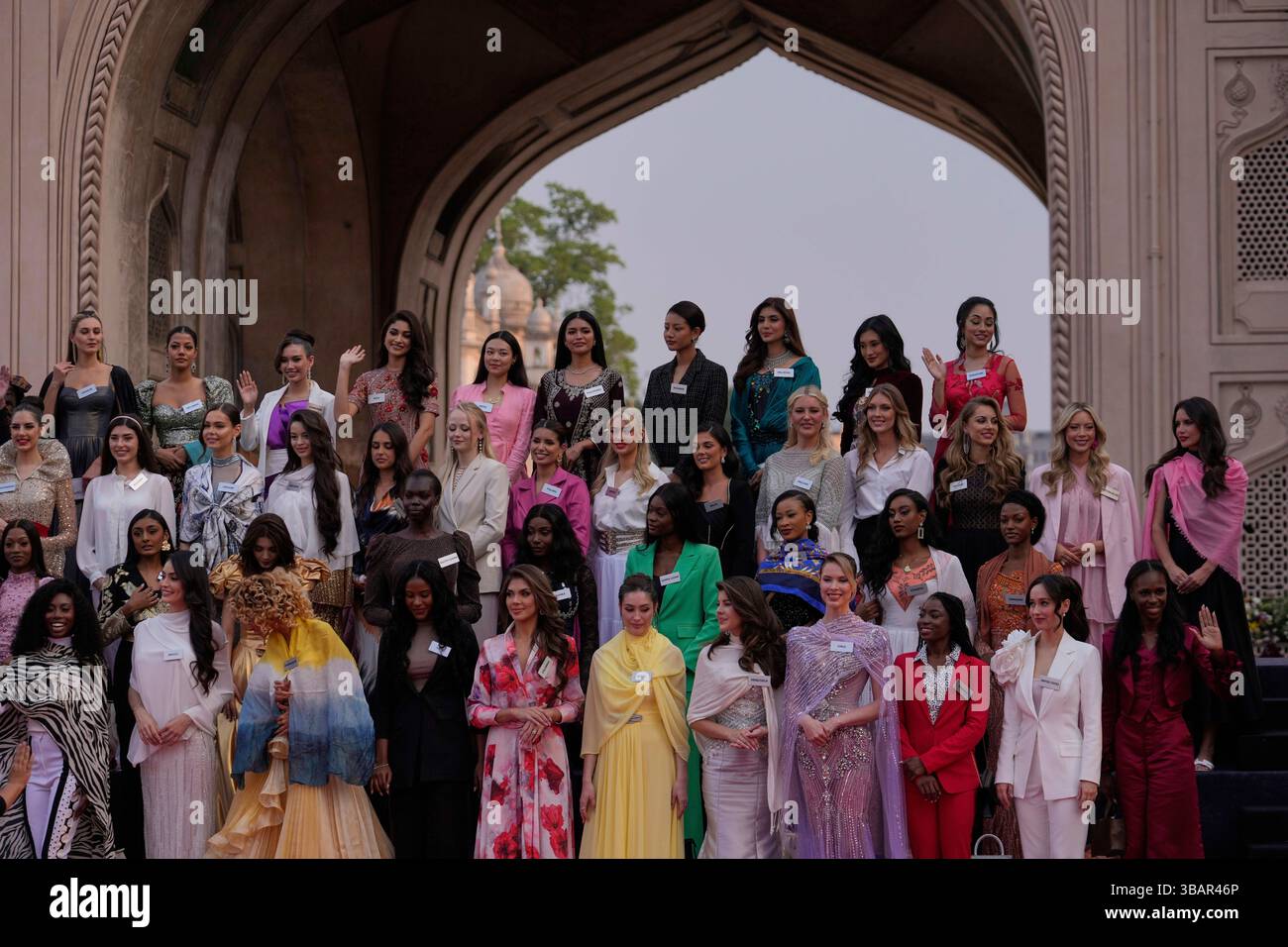 Contestants of Miss World 2025 pose for photograph in front of ...