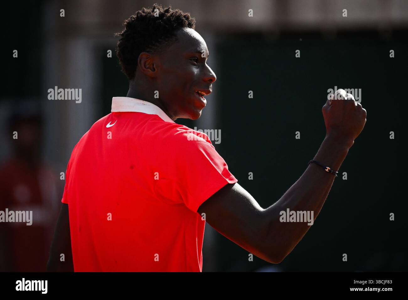 Le Français Moise KOUAME célèbre son point lors de la deuxième journée ...