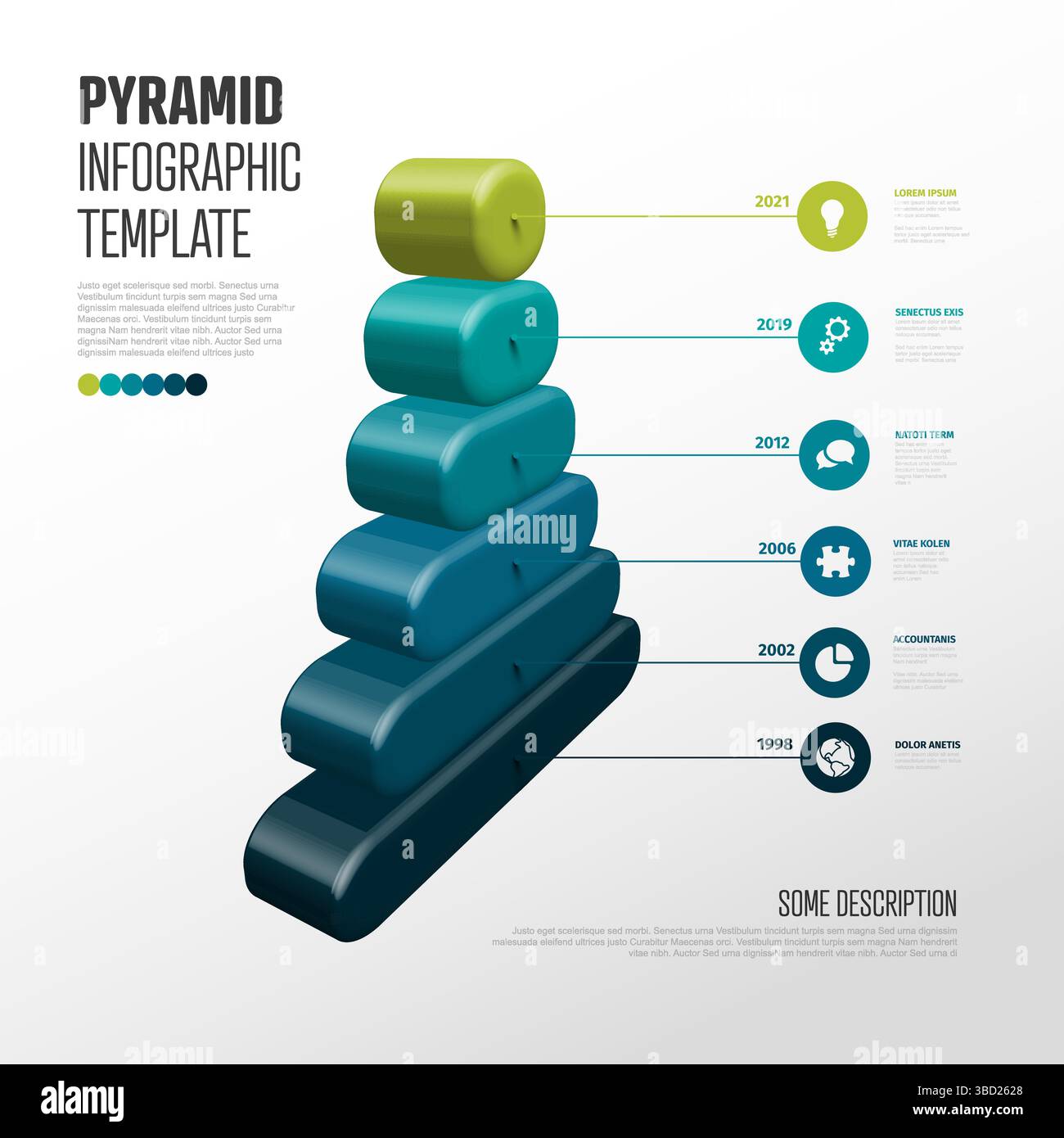 Modèle infographique moderne de pyramide de gradient 3D montrant six ...