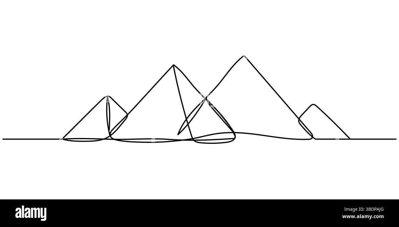 Une ligne de dessin continue art plat doodle pyramide, désert, egypte ...