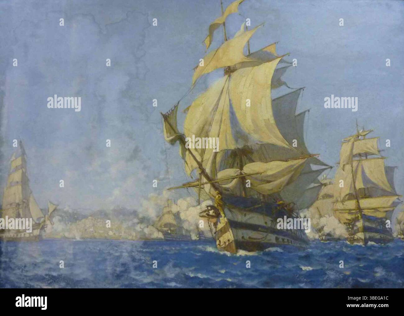 Tableau de 1930 de Paul Jobert montrant le bombardement naval français ...