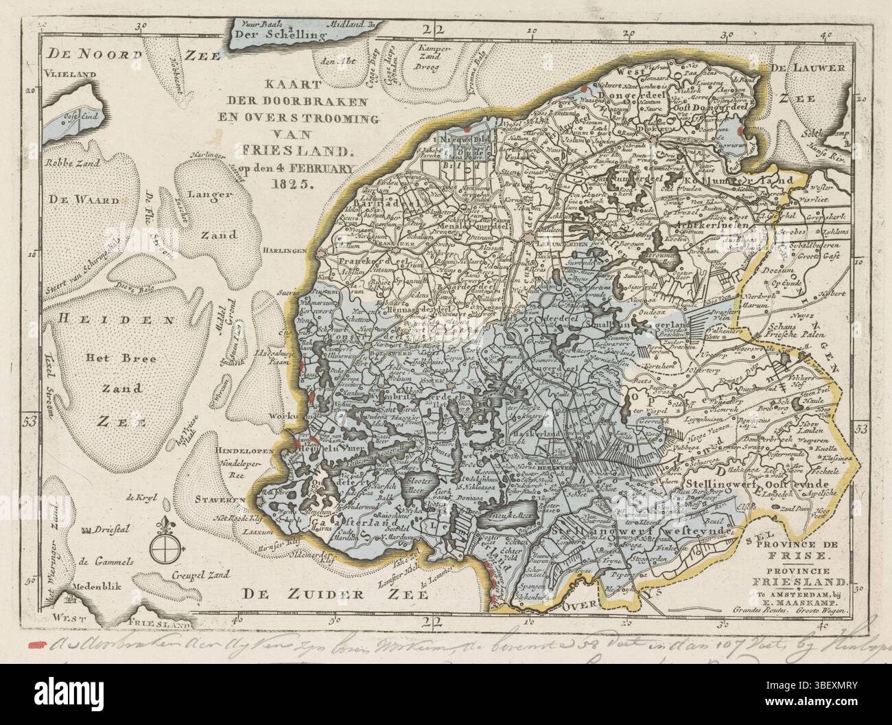 Amsterdam, Maaskamp, Evert, pays-Bas, cinq cartes des zones touchées ...