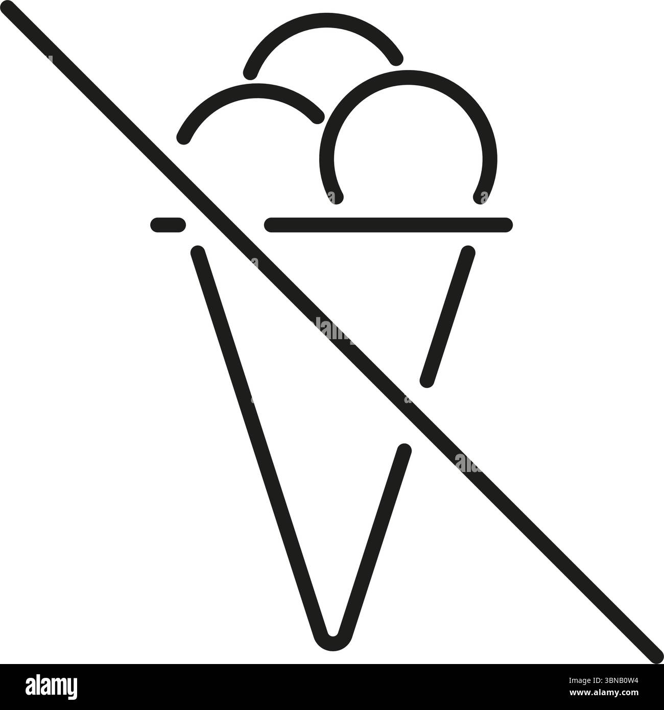 Icône de ligne d'interdiction de crème glacée. Symbole contour non ...