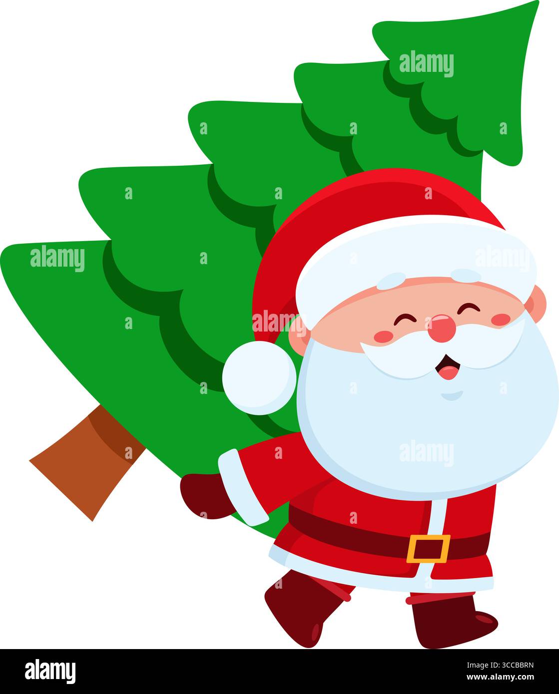 Joli personnage de dessin animé Santa Claus portant arbre de Noël ...