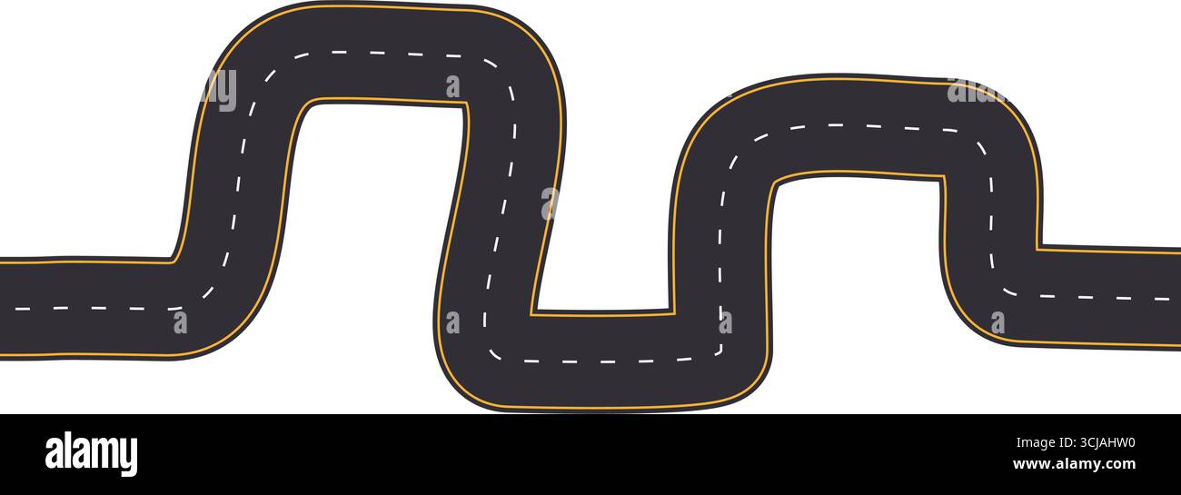 Vue de dessus de la route sinueuse, trajectoire courbe de l'autoroute ...