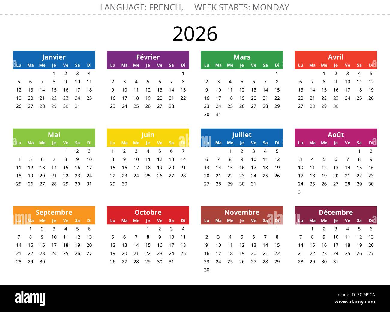 Calendrier 2026 français Banque de photographies et d’images à haute ...