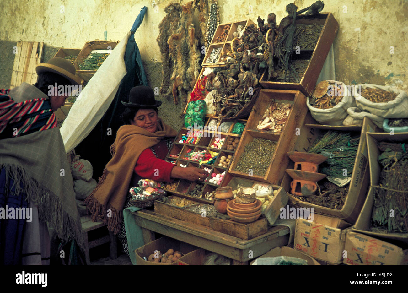 Portrait des femmes de la tribu aymara au marché des sorcières Mercado ...