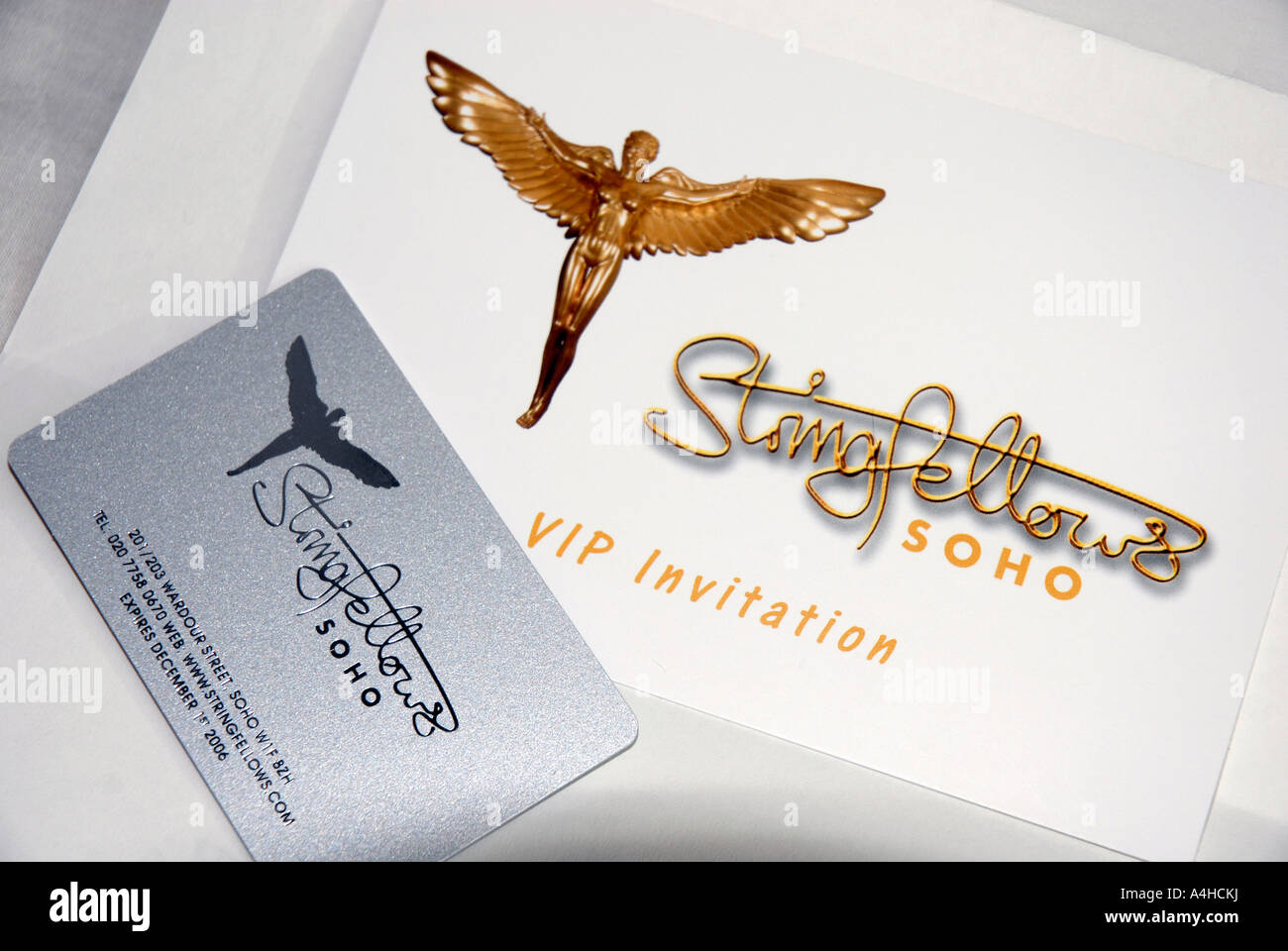 Carte d'invitation logo Stringfellows Photo Stock - Alamy