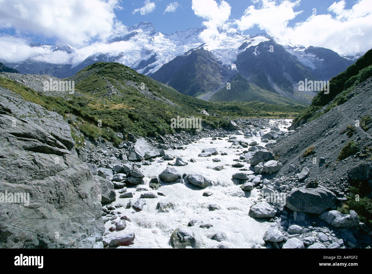 Le talonneur rivière qui coule du Hooker Glacier glaciers suspendus au ...