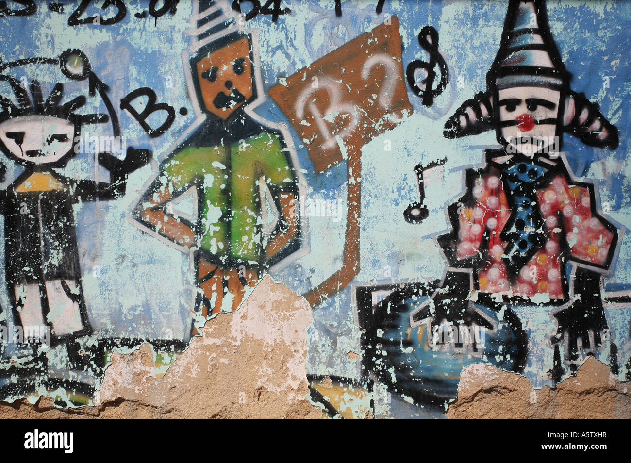 Détail paysage horizontal de graffitis peints sur le mur, des ...