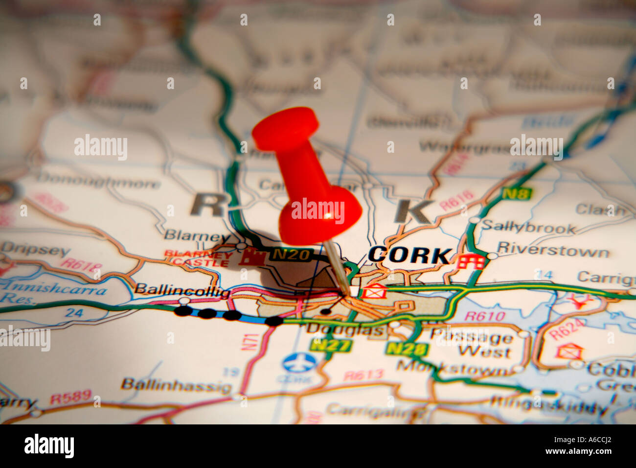 La carte de pointage de l'axe à Cork , Irlande sur une carte routière ...