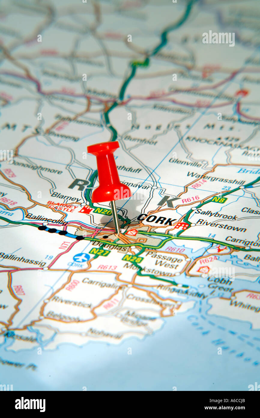 La carte de pointage de l'axe à Cork , Irlande sur une carte routière ...