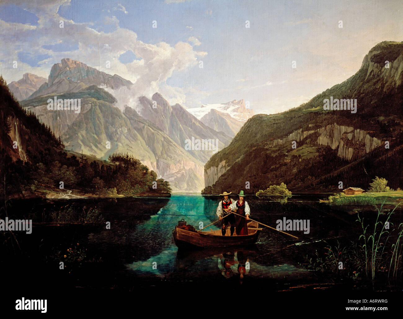 Beaux-arts, romantisme, peinture, promenade en bateau, de l'huile sur l ...