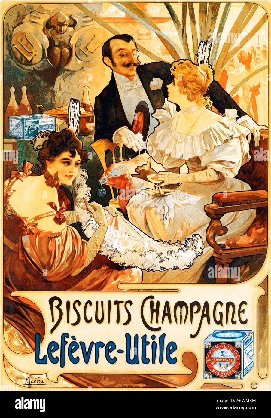 Biscuits Champagne 1896 affiche Art Nouveau Alphonse Mucha biscuits ...