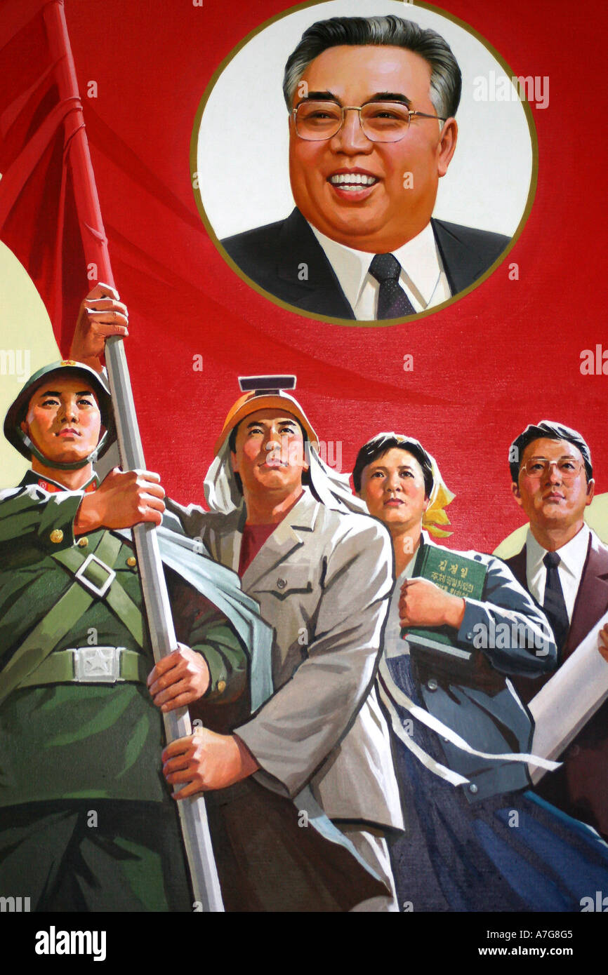Communist propaganda poster with kim il sung Banque de photographies et ...