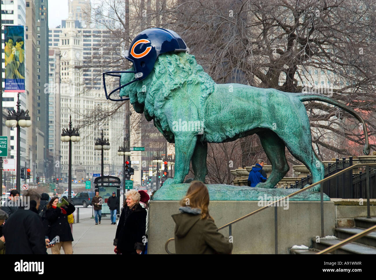 Sculpture de lions de bronze de chicago Banque de photographies et d ...