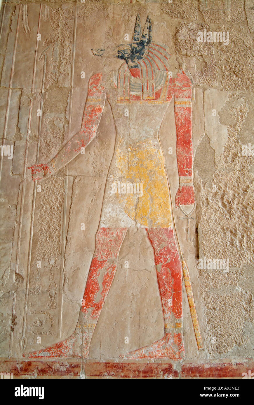 Peintures Hatshepsout (Deir al-Bahn) avec la tête de chacal dieu Anubis ...