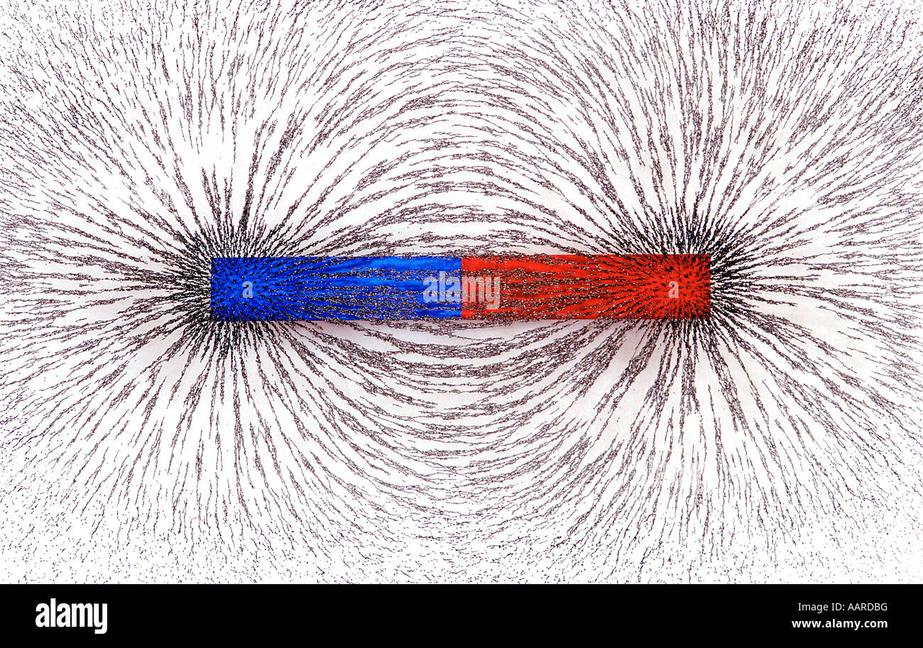 Aimant barre montrant champ magnétique w limaille de fer Photo Stock ...