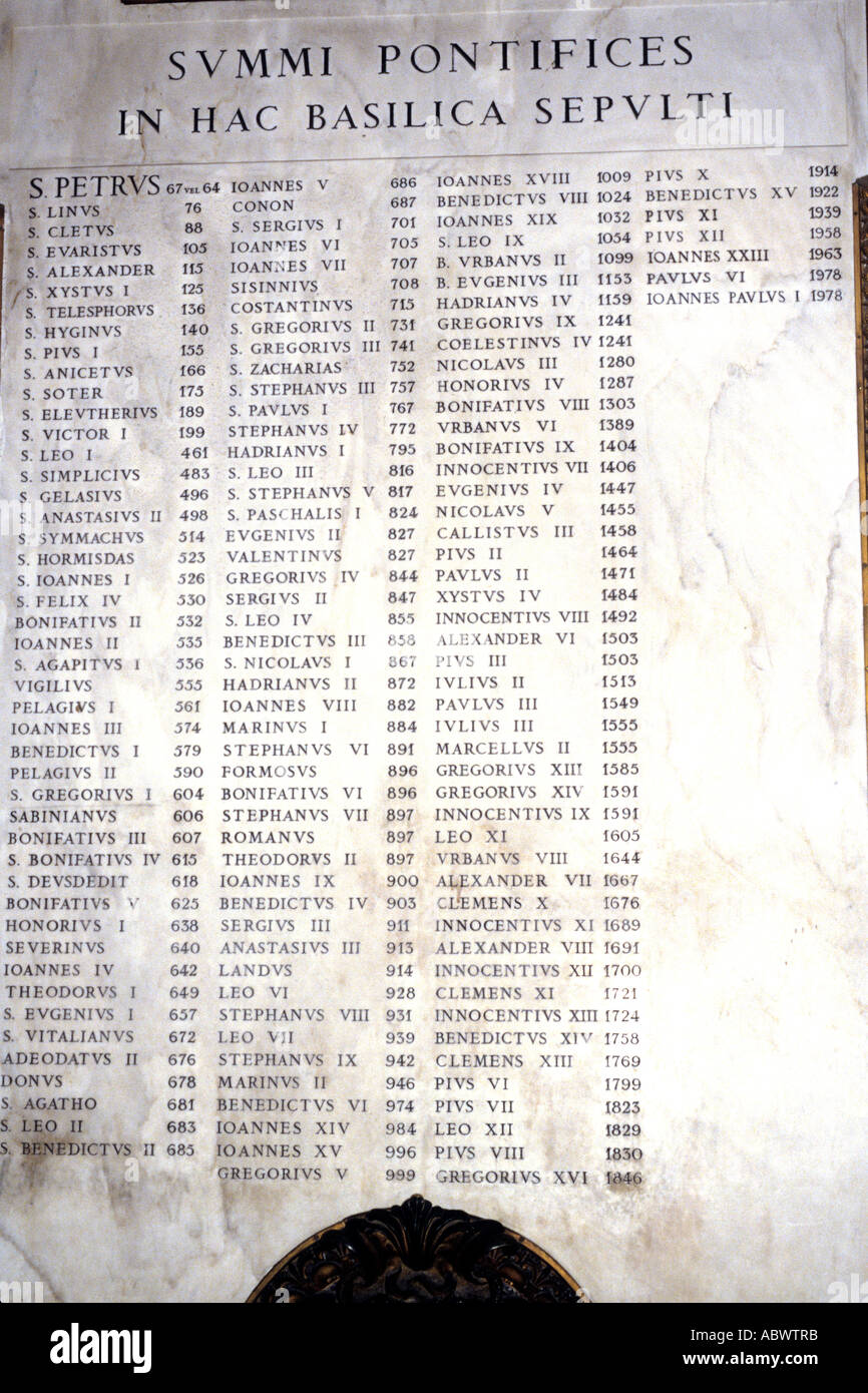 Popes list Banque de photographies et d’images à haute résolution - Alamy