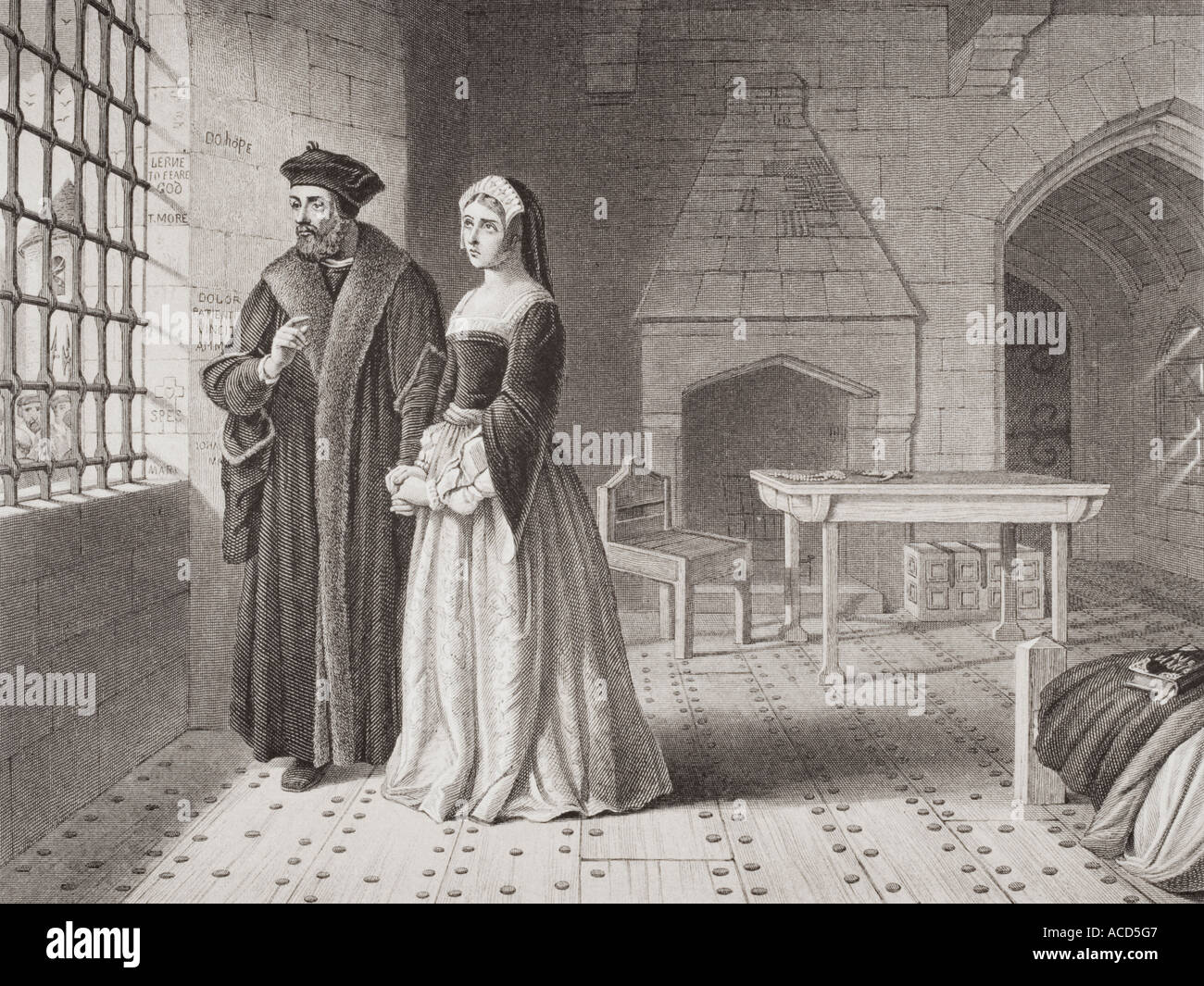 Sir Thomas More, 1477 - 1535 et sa fille Margaret observant de sa ...