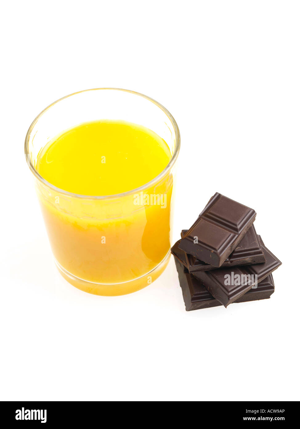 Orange juice and plain chocolate bar drink snack drink choices Banque d ...