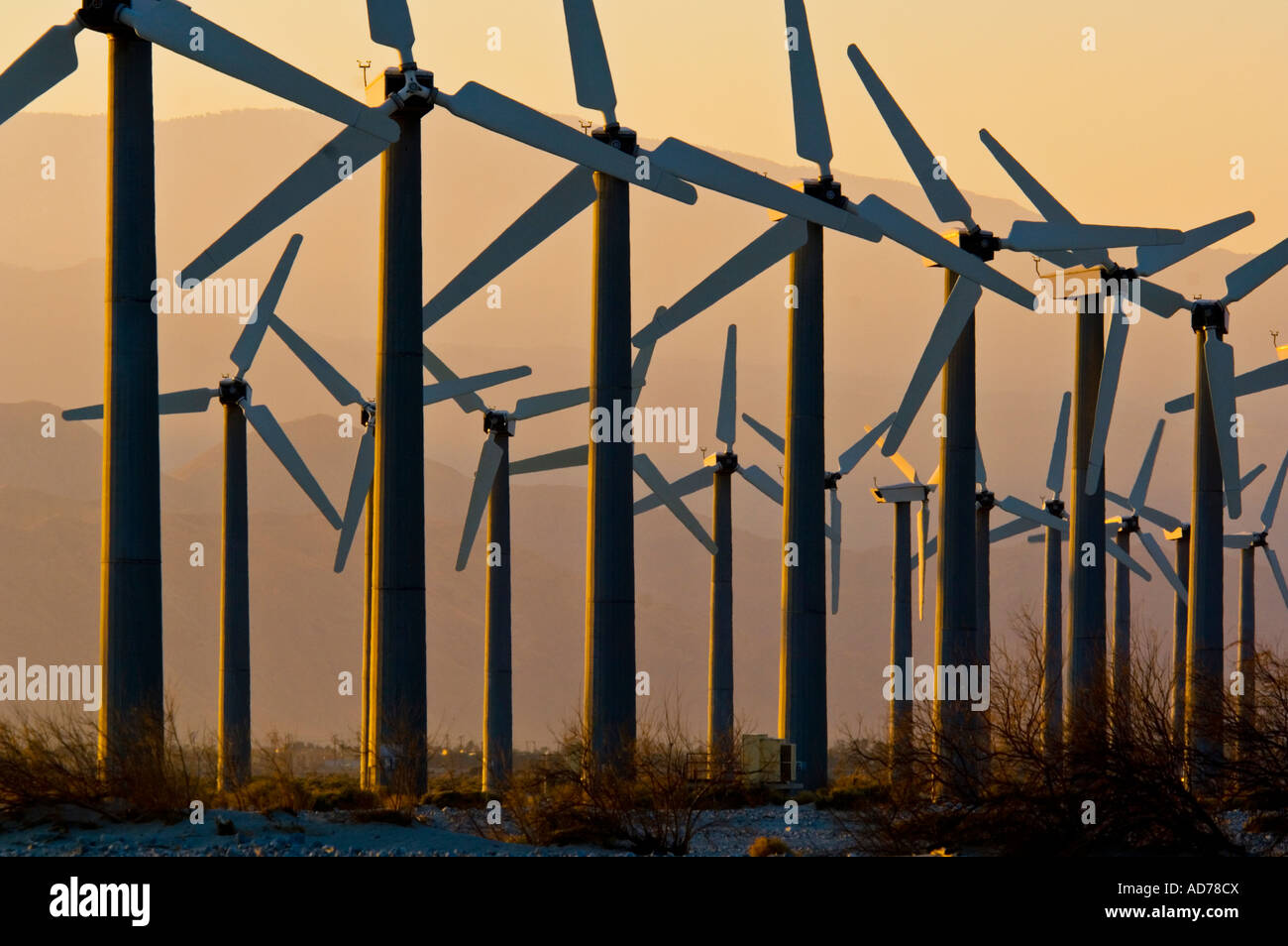 Gamme de production d'énergie propre windmills at wind farm au lever de ...