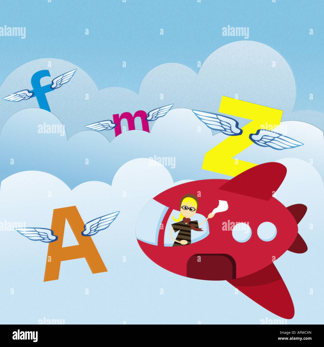 Alphabets et un vol d'un avion dans l'air Photo Stock - Alamy