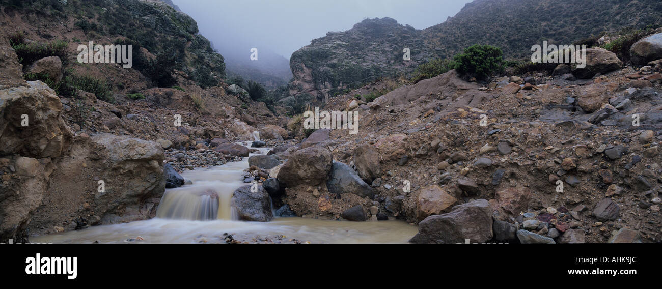 Chili ruisseau de montagne passe par misty valley près du village de Putre, à 11 000 dans la ...