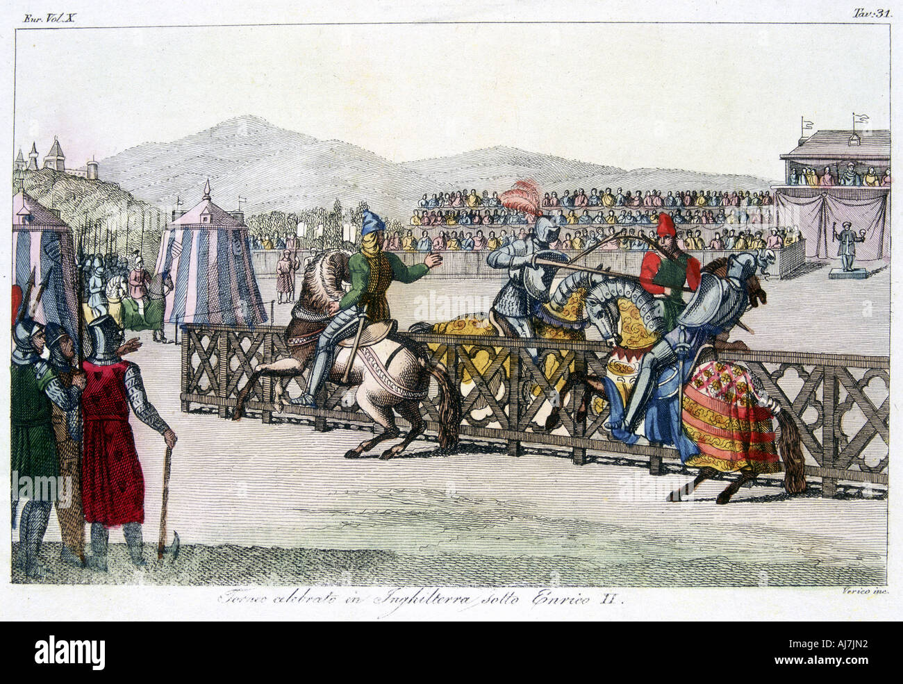 Lors d'un tournoi de joutes chevaliers 12e siècle c1815 Banque D'Images ...