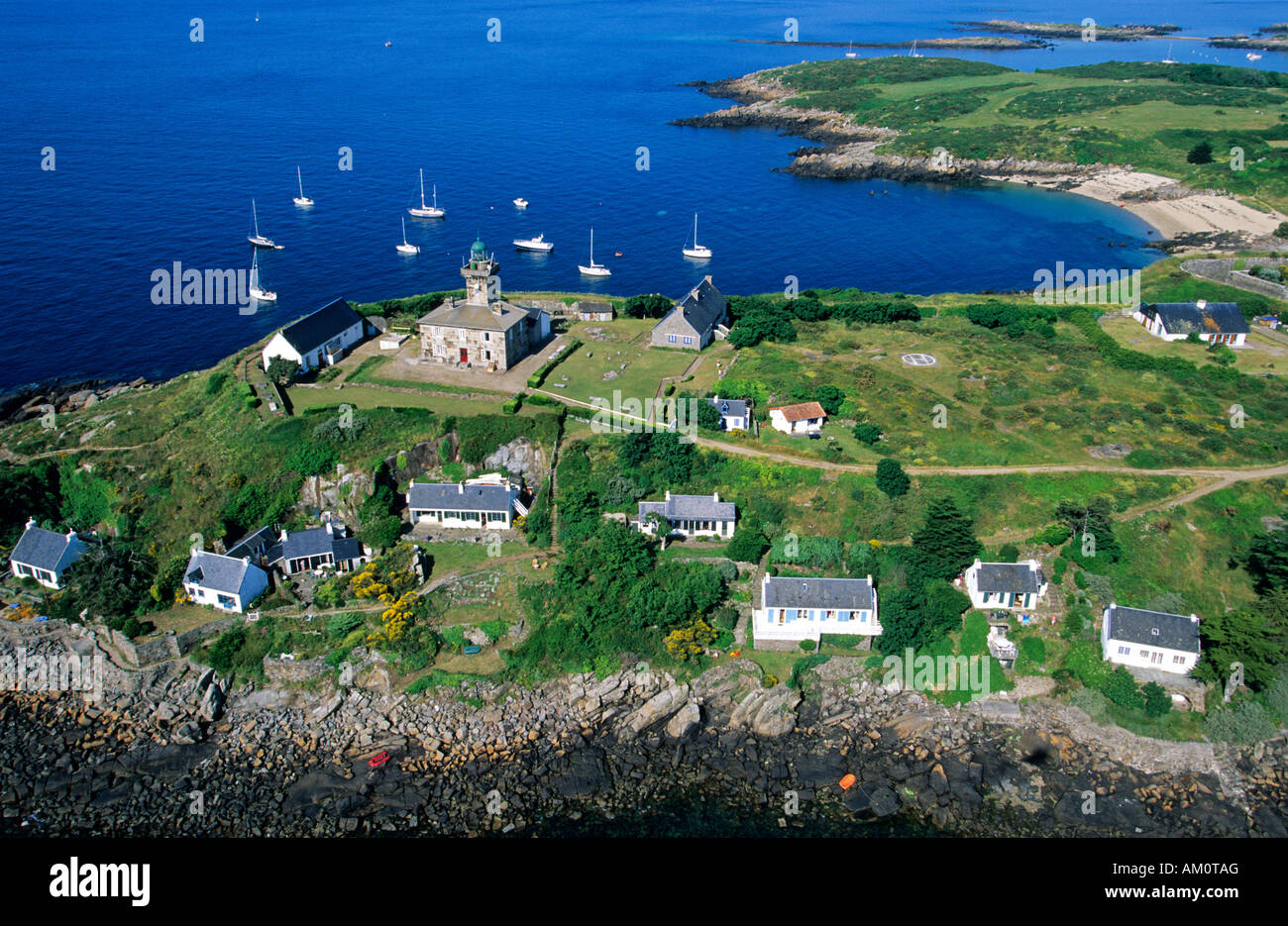 France, Manche, archipel des îles Chausey, Grande Ile (vue aérienne ...