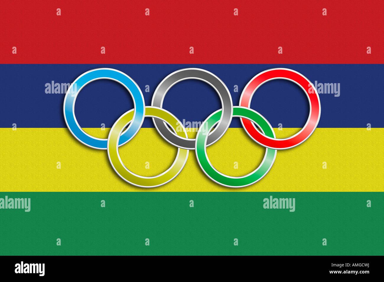 Pavillon de l'Ile Maurice avec symbole olympique Photo Stock - Alamy