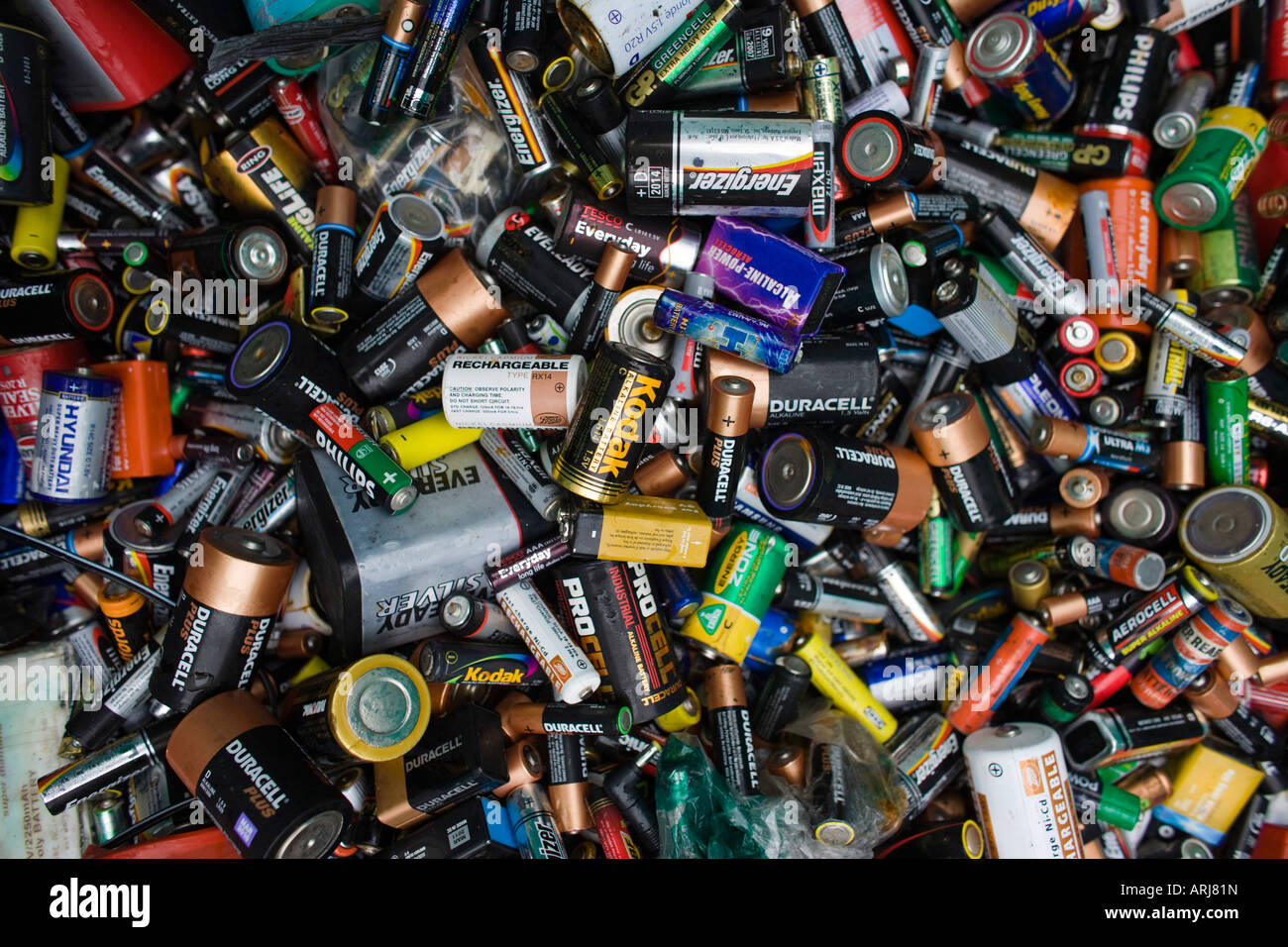 Piles jetables utilisés à des fins de recyclage dans un centre de ...