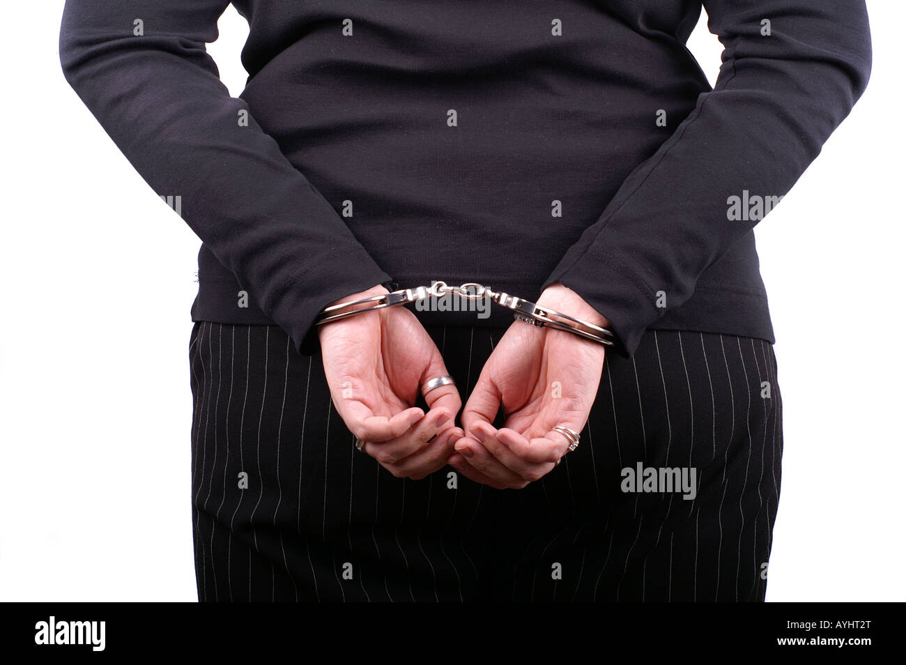 Frau von hinten dans Handschellen / Back of Woman Wearing Handcuffs ...