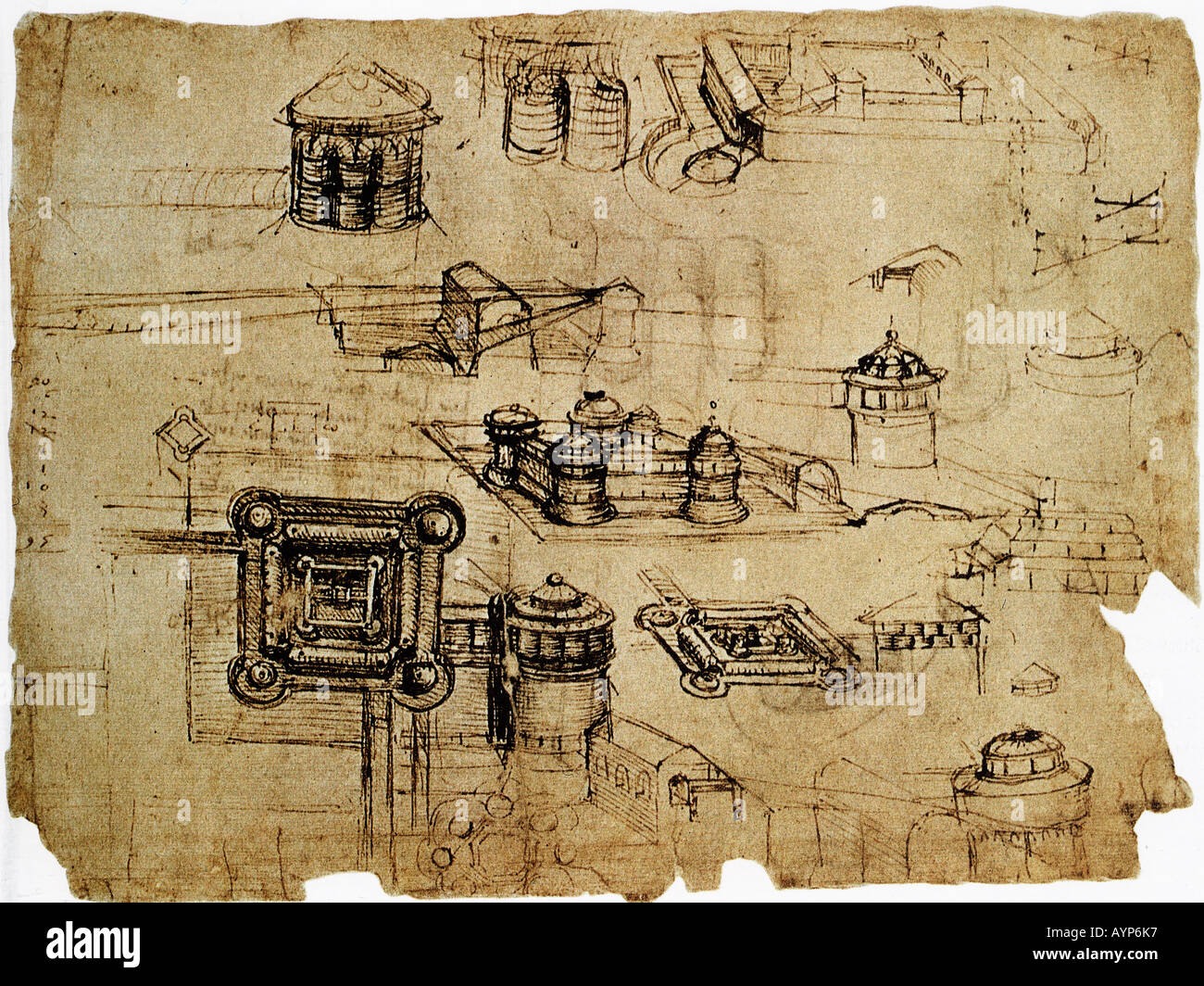 Étude d'un système de fortification ca. 1503 dessiné par Leonardo da ...