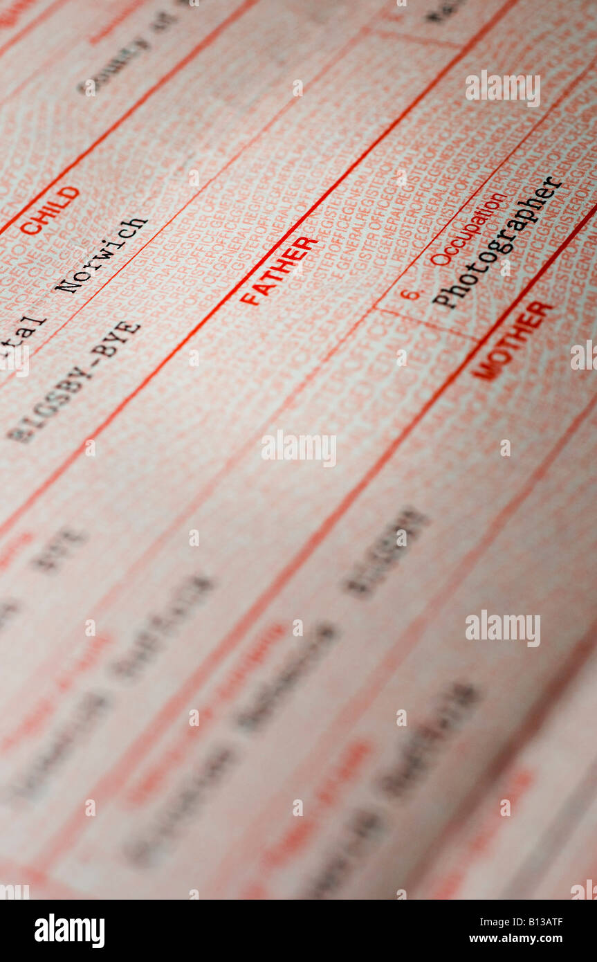 British birth certificate Banque de photographies et d’images à haute résolution - Alamy