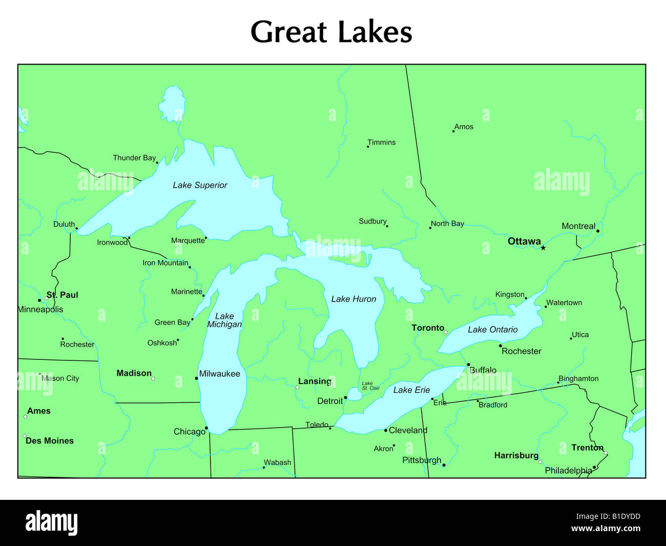 Carte des grands lacs Photo Stock - Alamy