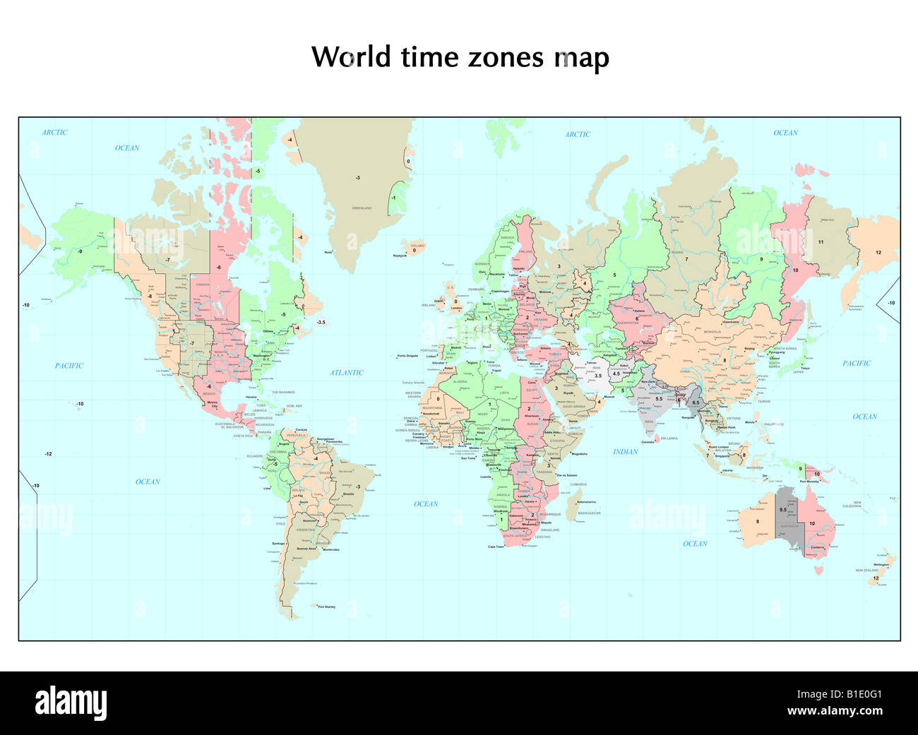Carte des zones de l'heure mondiale Photo Stock - Alamy