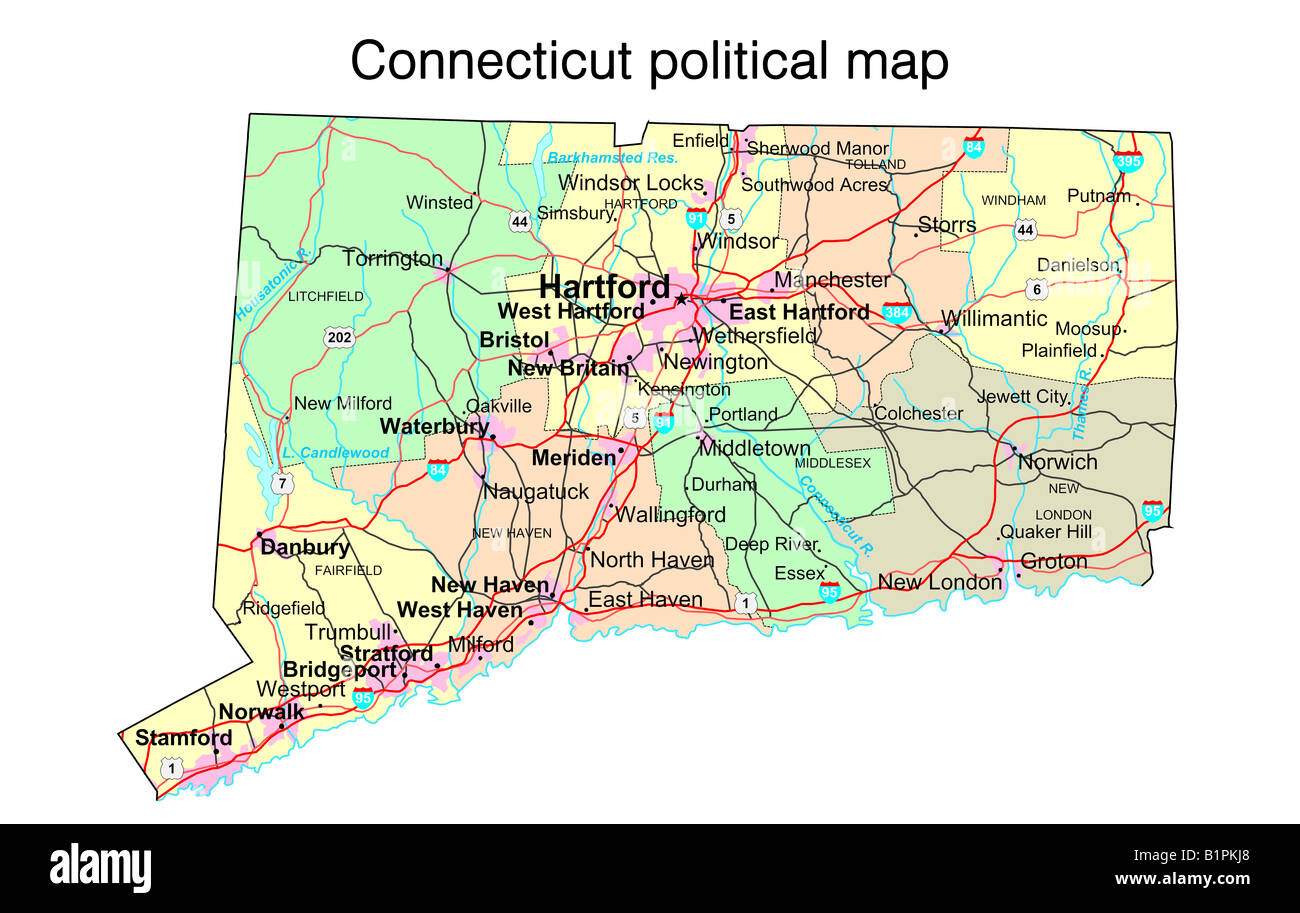 Connecticut state map Banque de photographies et d’images à haute ...