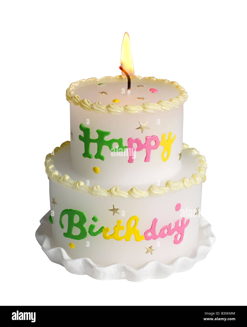 Gâteau de joyeux anniversaire avec bougie allumée Banque d'images ...