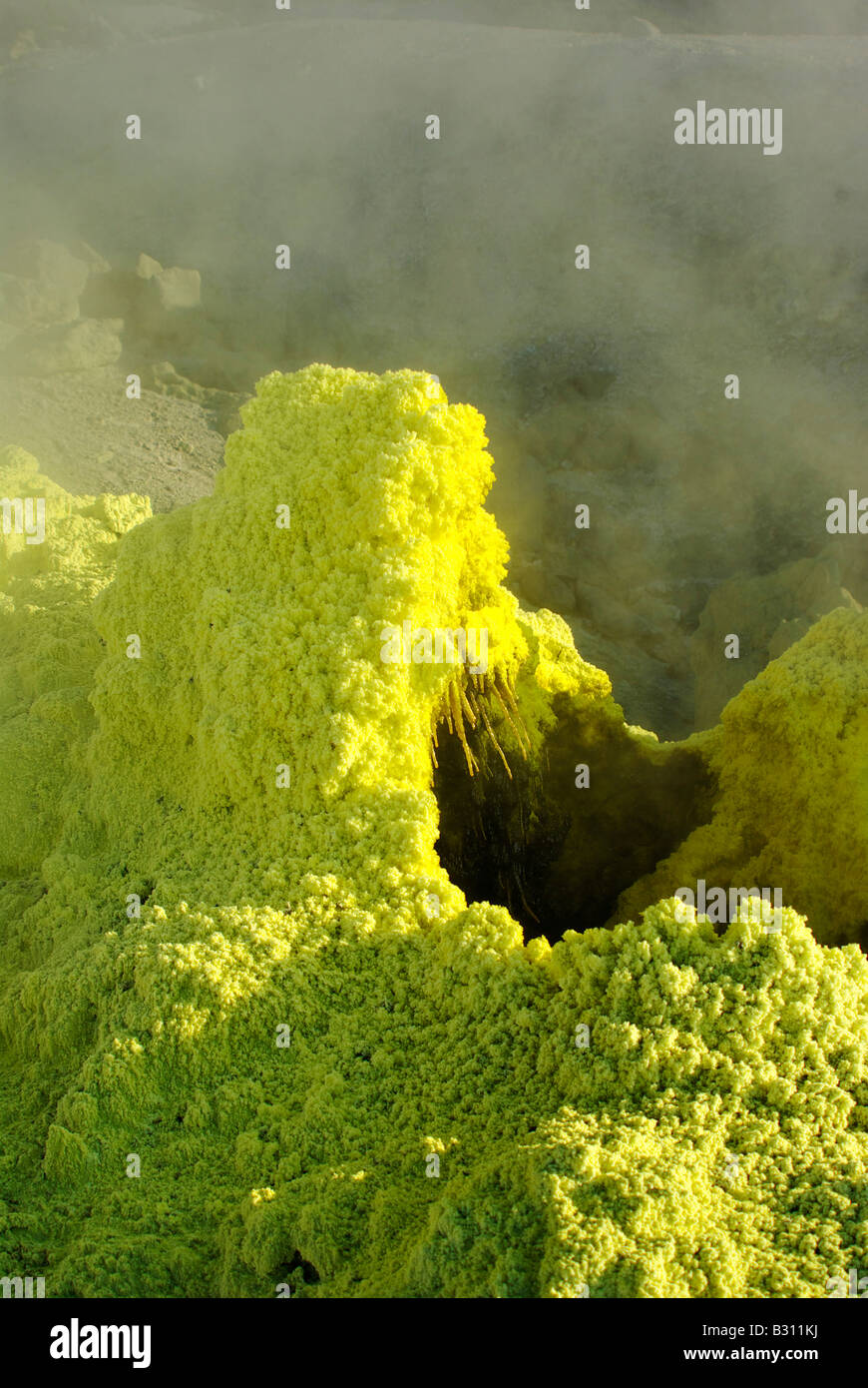 Volcan cratère fumerolle de Mendeleïev, Kunashir Île, Îles Kouriles ...