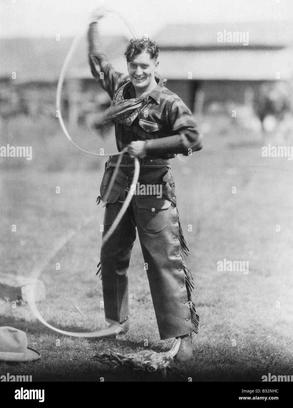 Cowboy with lariat Banque d'images noir et blanc - Alamy