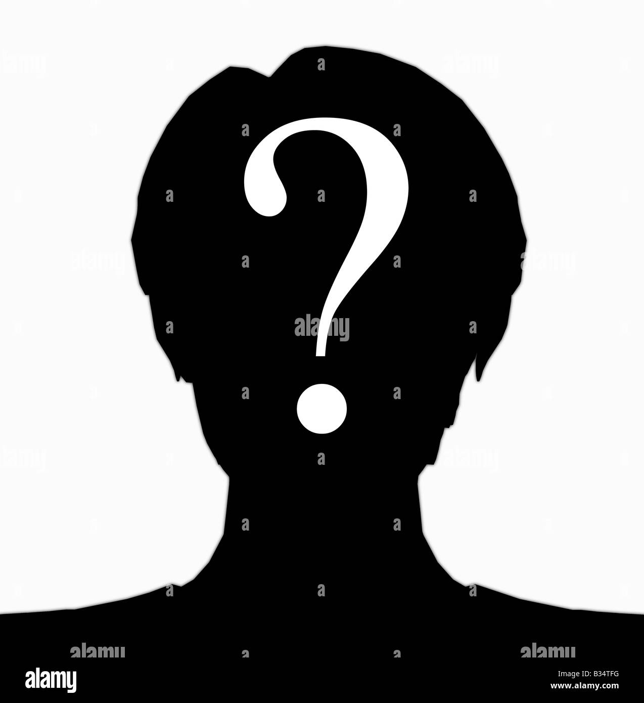 Abstract silhouette de femme à la tête avec un point d'interrogation d ...