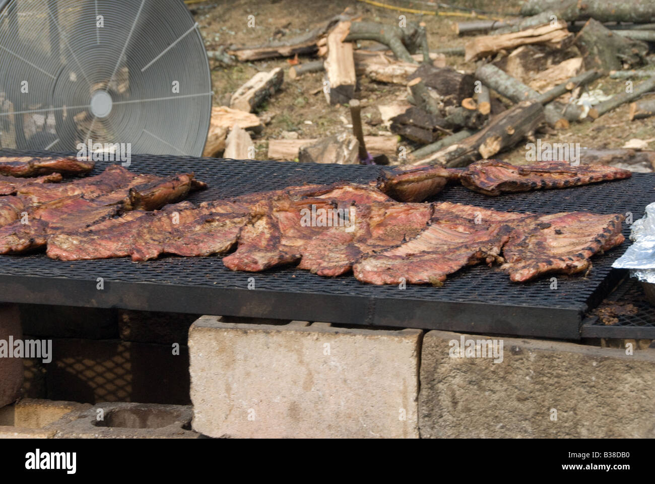 Grand choix de la cuisson des côtes de porc sur un grill avec des blocs ...