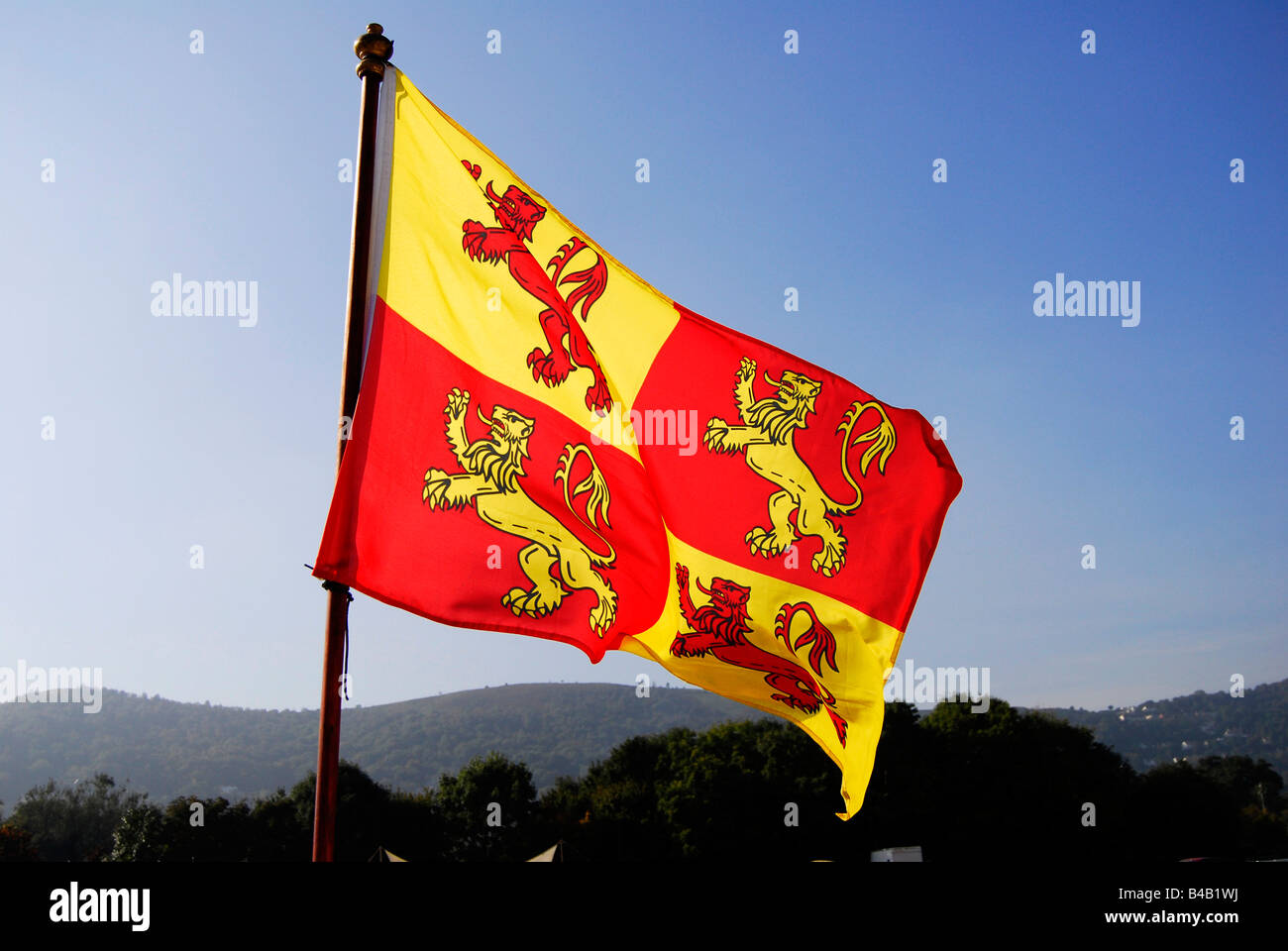 Lion rouge et jaune du drapeau héraldique Photo Stock - Alamy