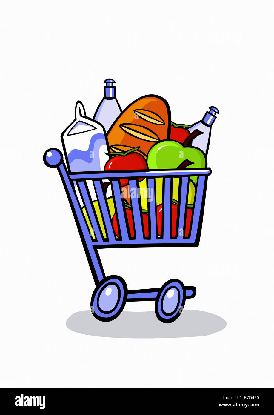 Un dessin de panier plein d'épicerie Photo Stock - Alamy