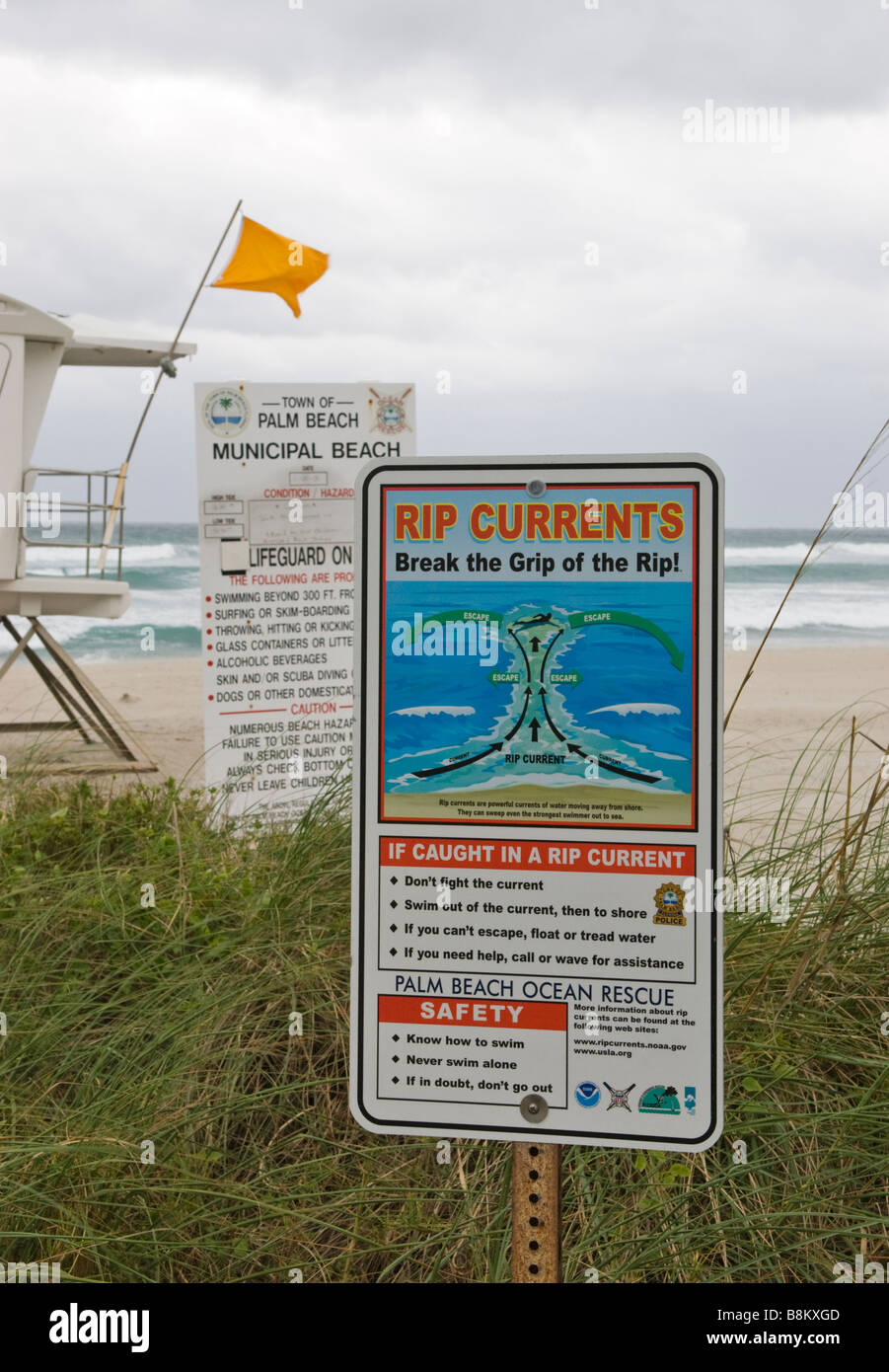 Rip current warning sign Banque de photographies et d’images à haute ...