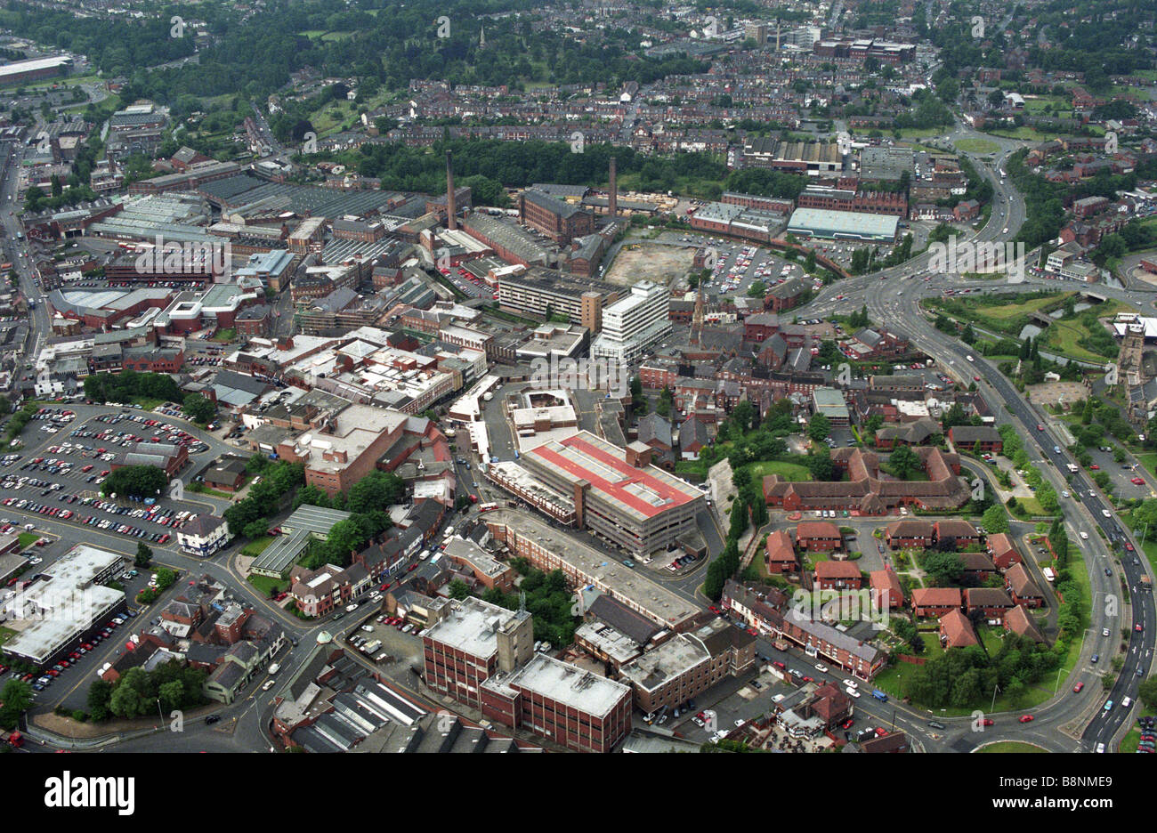Vue aérienne de Kidderminster town centre et ring road London England ...