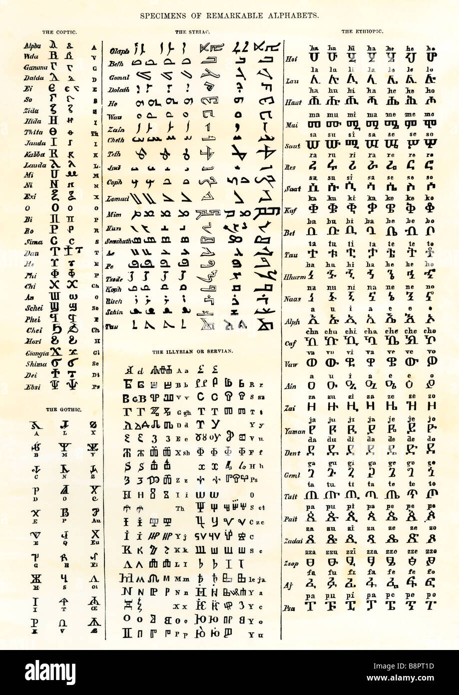 Divers alphabets anciens : le copte, le syriaque, le Ethioptic ...