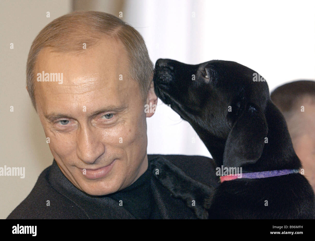 Le président russe Vladimir Poutine avec un chiot né à son chien ...