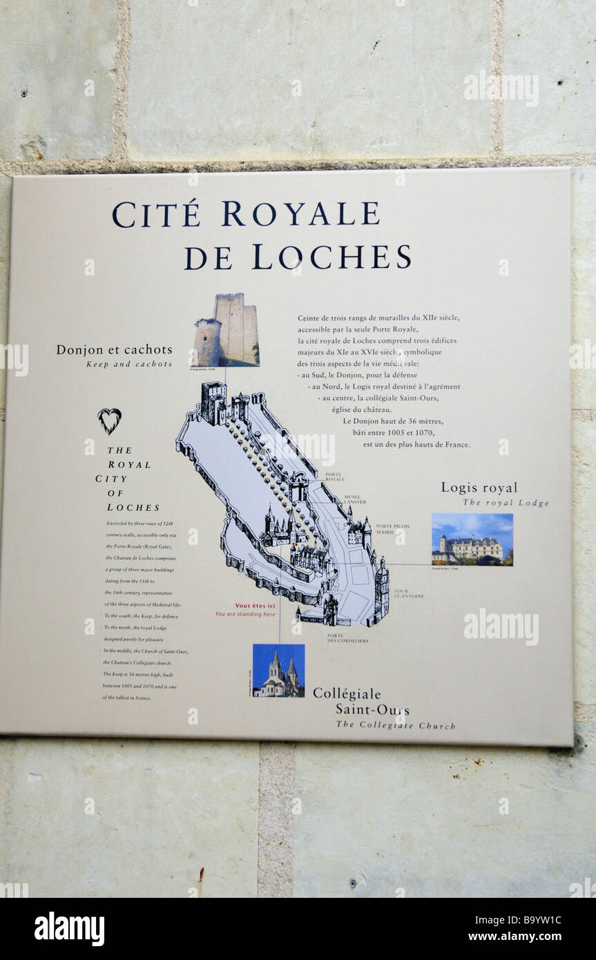 Informations touristiques sur la carte de la citadelle médiévale, Loches, Indre-et-Loire, France ...